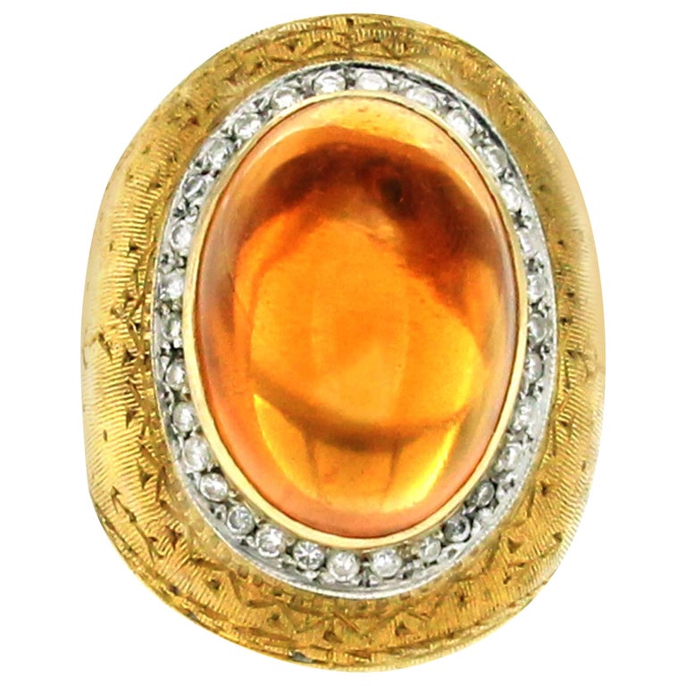 Florentine Amber Diamond Satin Gold Ring at 1stDibs | amber diamond ring