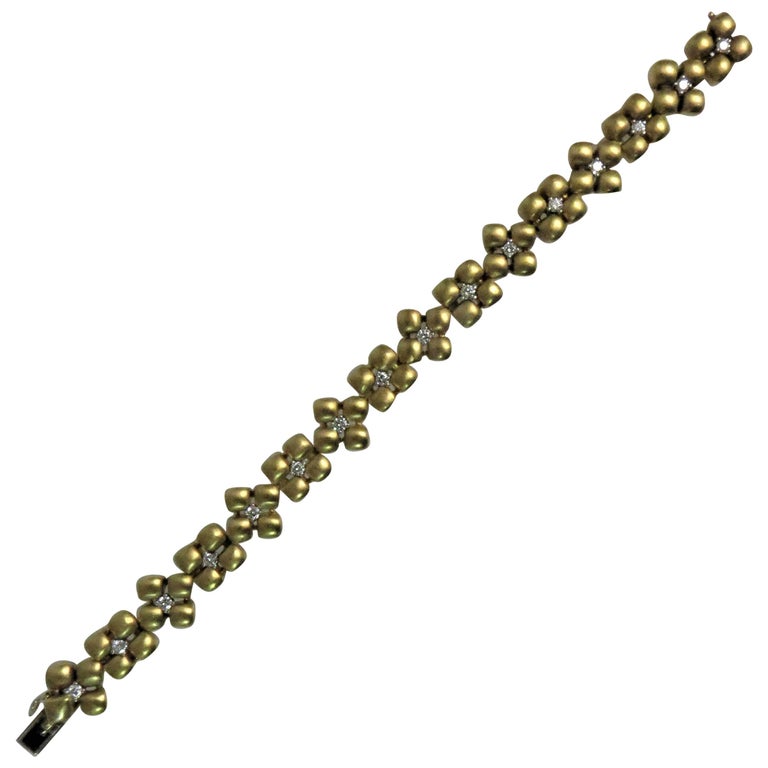 Marlene Stowe 18 Karat Yellow Gold Matte Finish Diamond Bracelet For ...