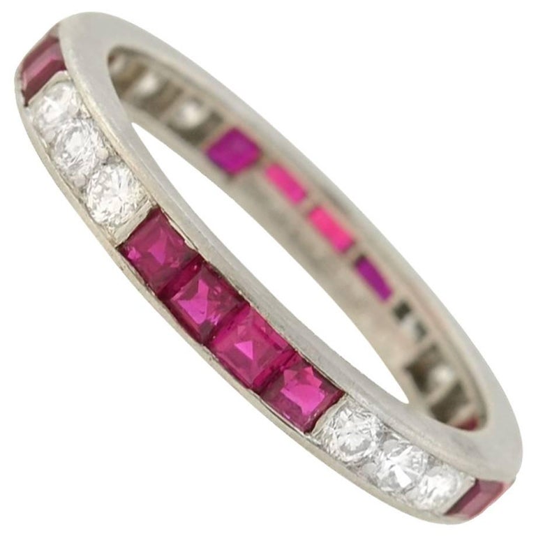 Tiffany and Co. Late Art Deco Diamond Ruby Platinum Eternity Band at ...