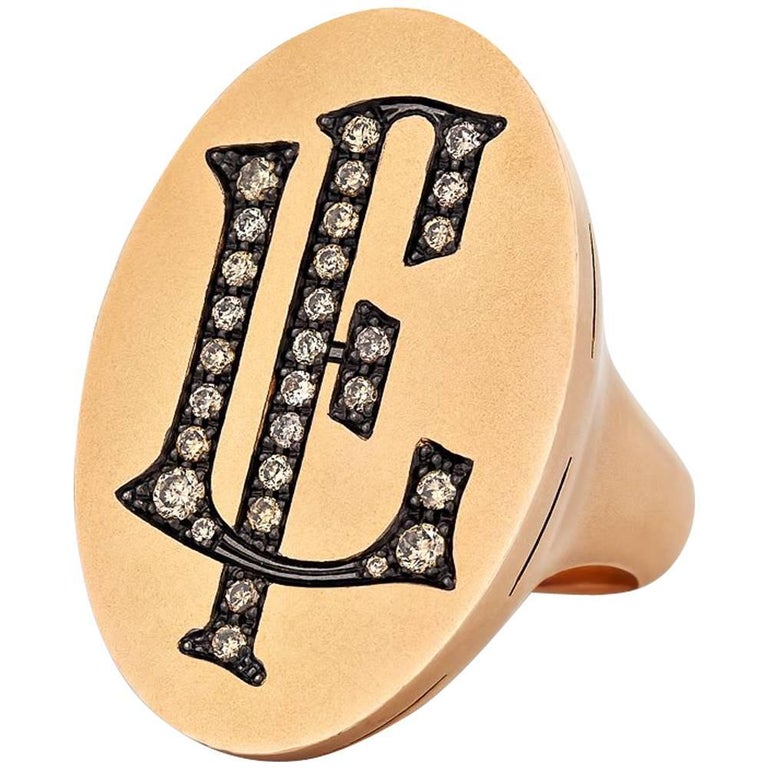 Custom Diamond Gold Signet Ring at 1stdibs