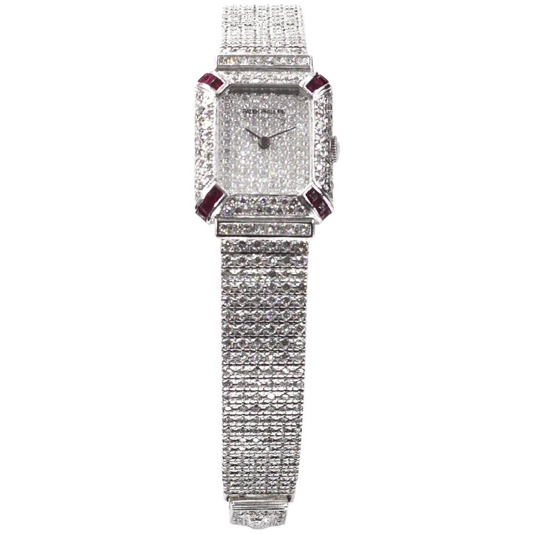 Patek Philippe Ladies White Gold Diamond Ruby Wristwatch For Sale at ...