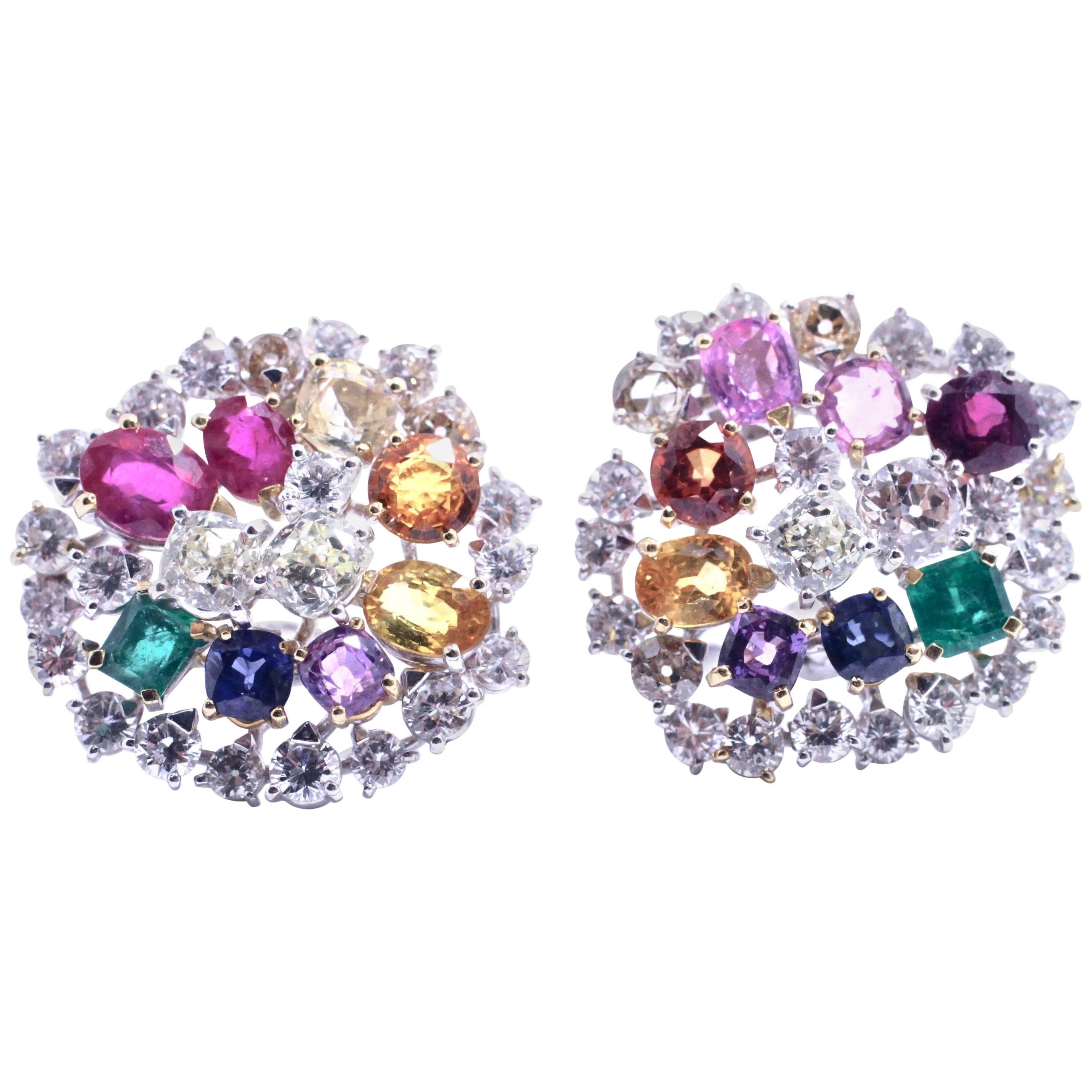 Emerald Ruby Sapphire Diamond Earrings at 1stDibs