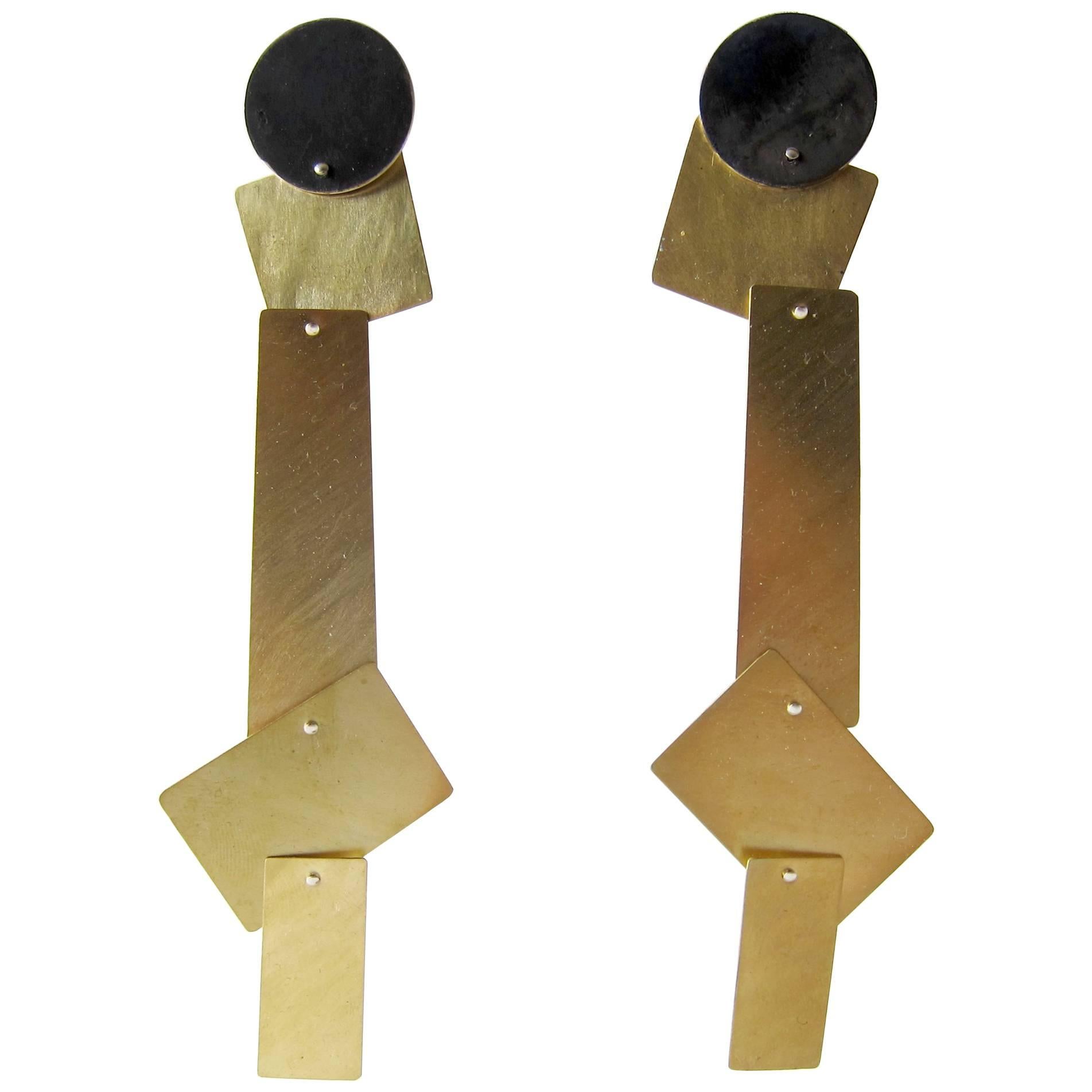 La Des Glanzer Sterling Gold Post Modernist Earrings at 1stDibs | lades ...