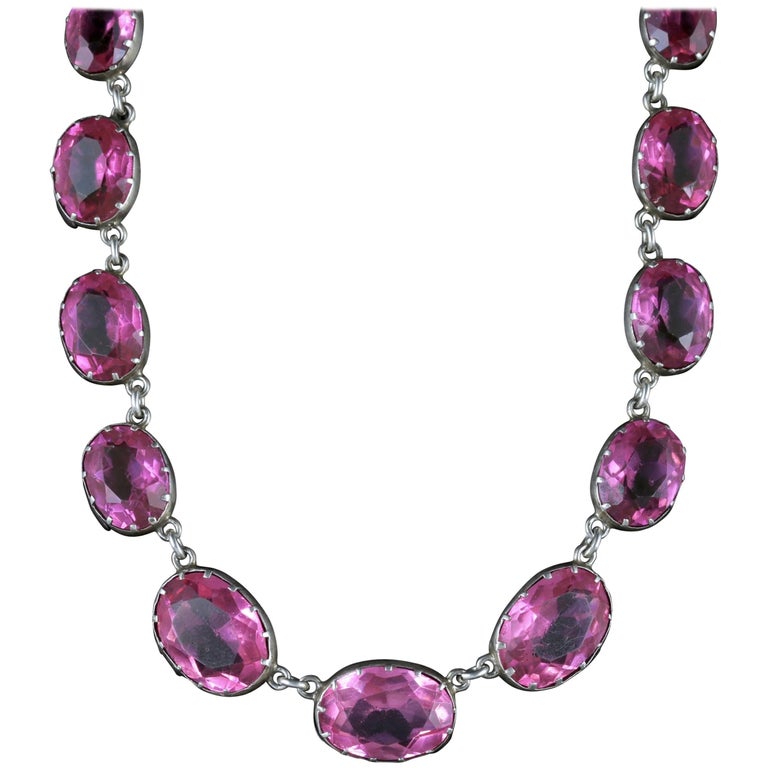 Antique Victorian Pink Paste Necklace Silver Collar, circa 1880 For ...