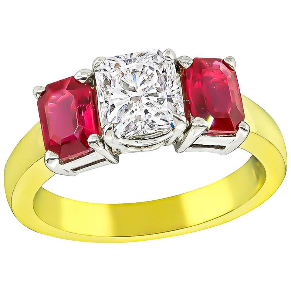 1.01 Carat Diamond and Yellow Gold Trilogy Engagement Ring For Sale ...