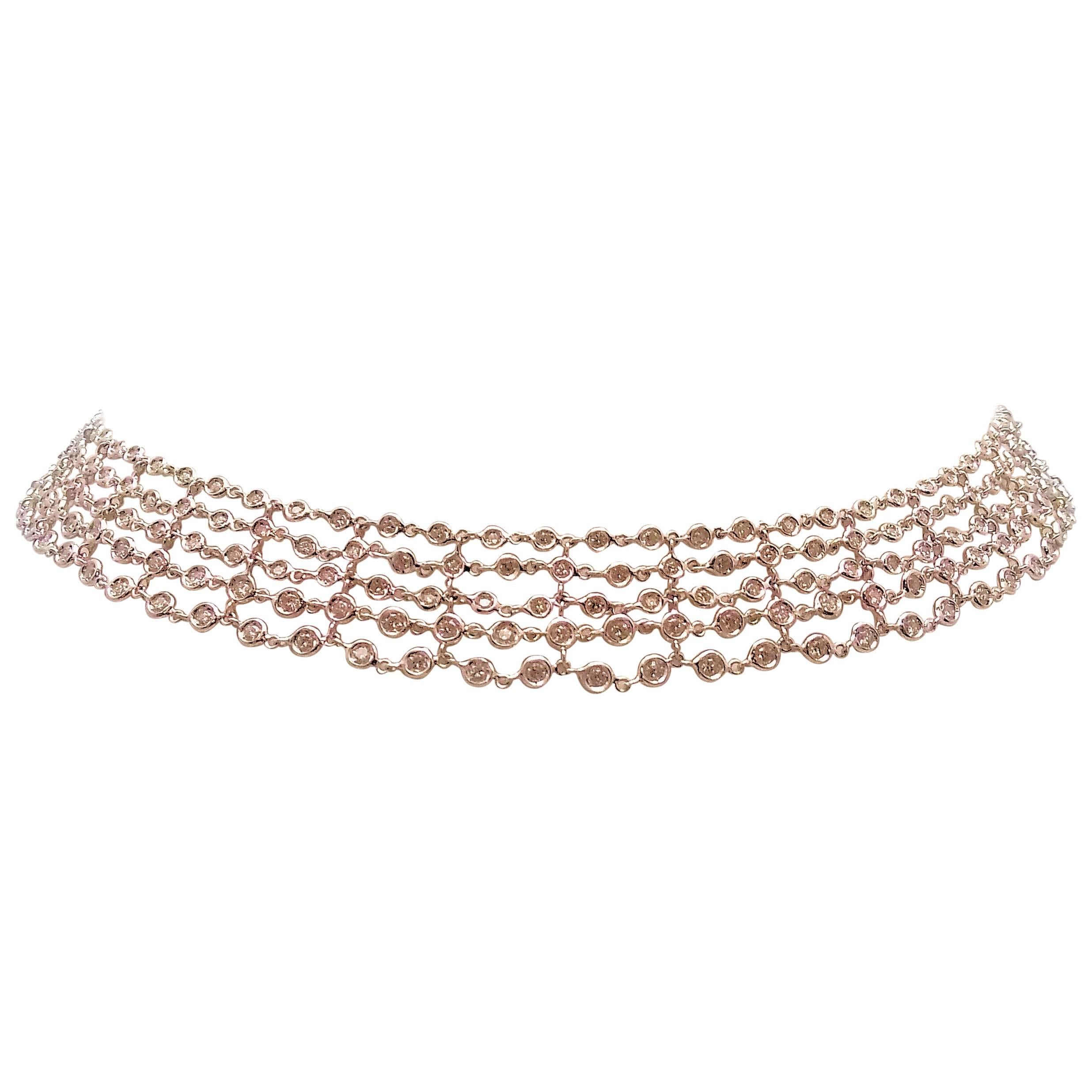 Favero Five-Row Diamond Necklace in 18 Karat White Gold For Sale at 1stDibs