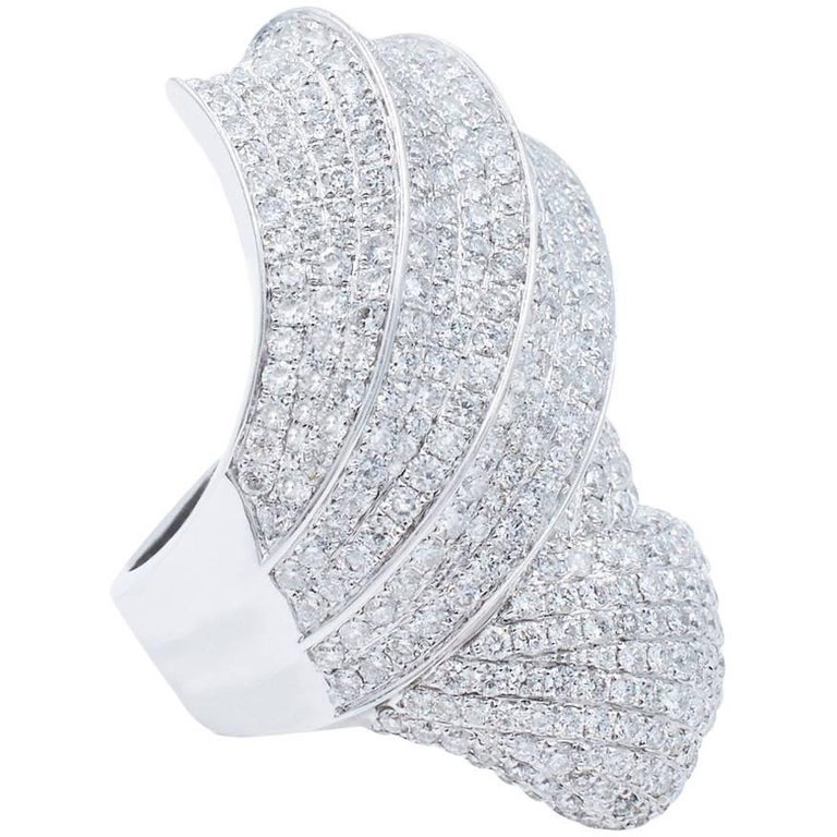 Large Pave Diamond Right Hand Ring in White Gold 4.00 Carat For Sale at ...