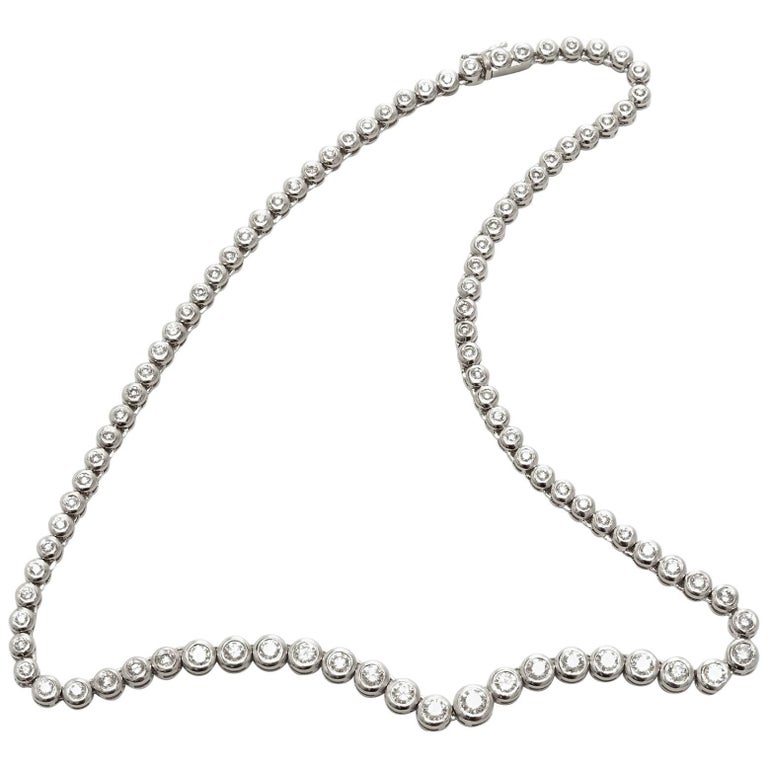 7.00 Carat Diamond Platinum Tube Set Tennis Necklace For Sale at ...