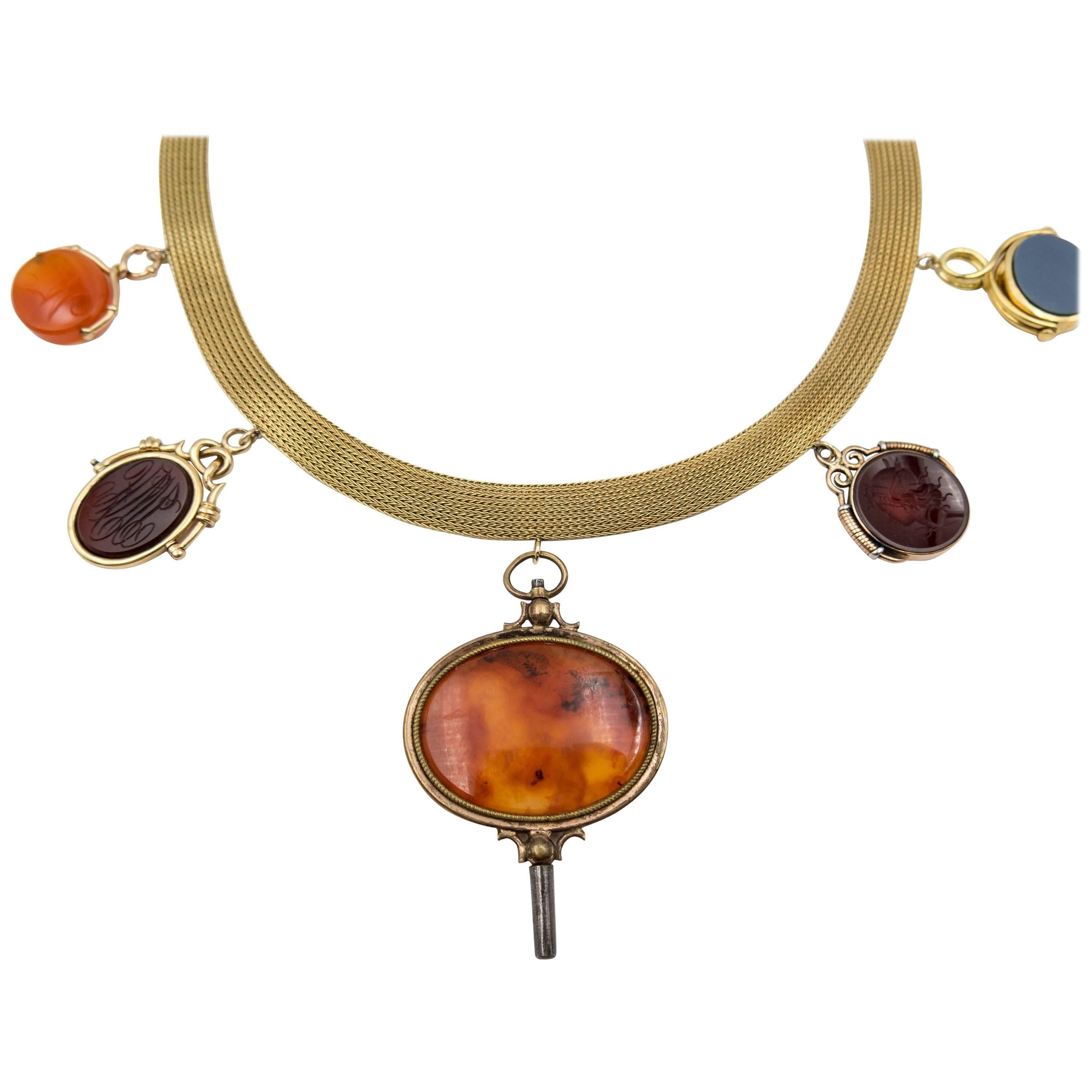 Gold and Hardstone Swivel Fob Necklace at 1stDibs | fob necklace gold ...
