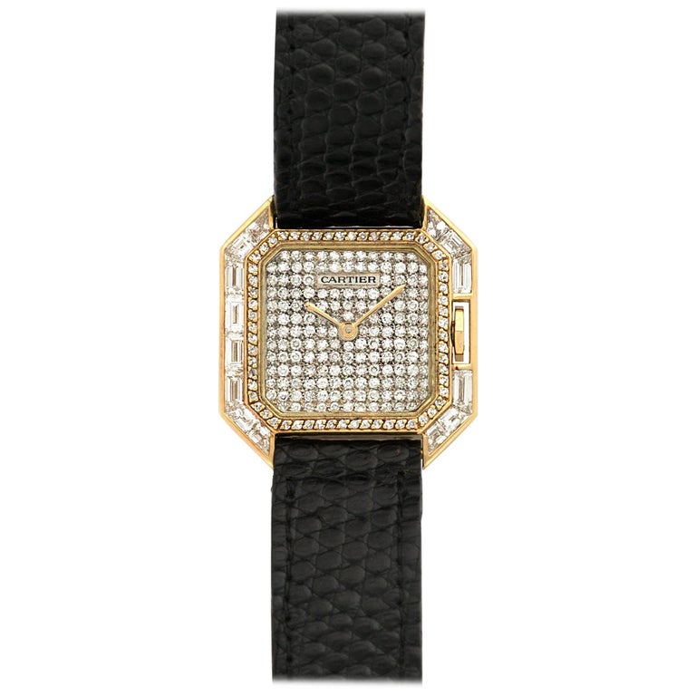 Cartier Ladies Yellow Gold Diamond Square Tank Manual Wristwatch at 1stDibs