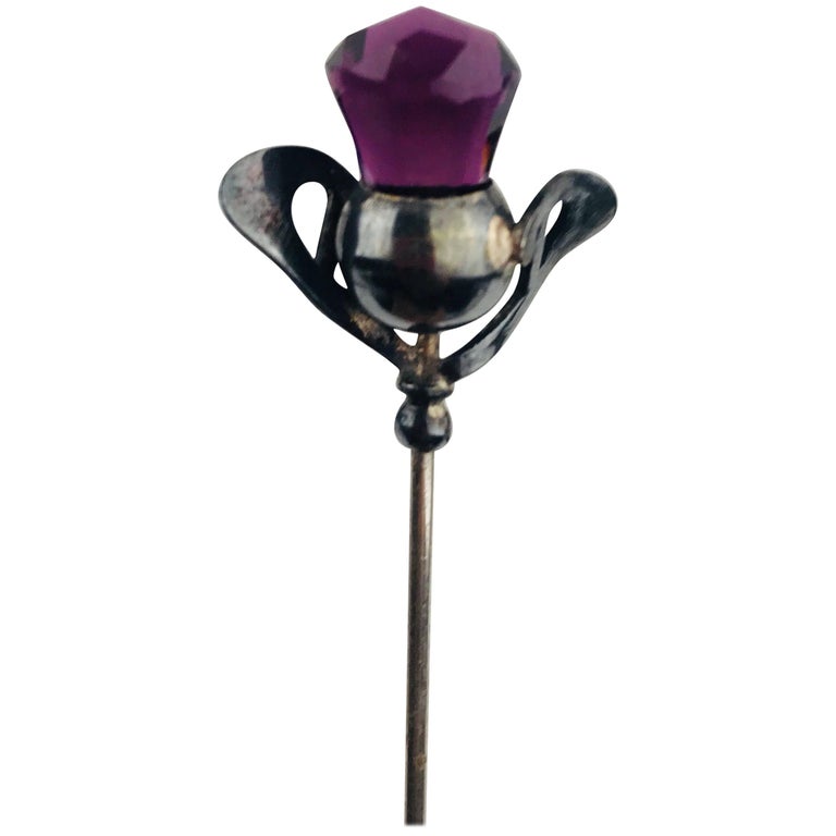 Victorian Hat Pin, Stylized Purple Thistle, Charles Horner, Sterling ...