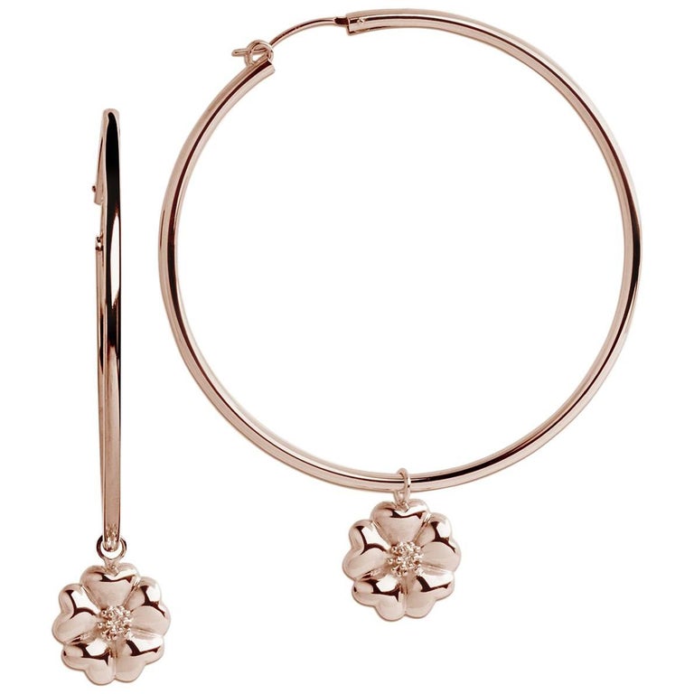 24k Rose Gold Vermeil Blossom Dangle Hoops For Sale at 1stDibs