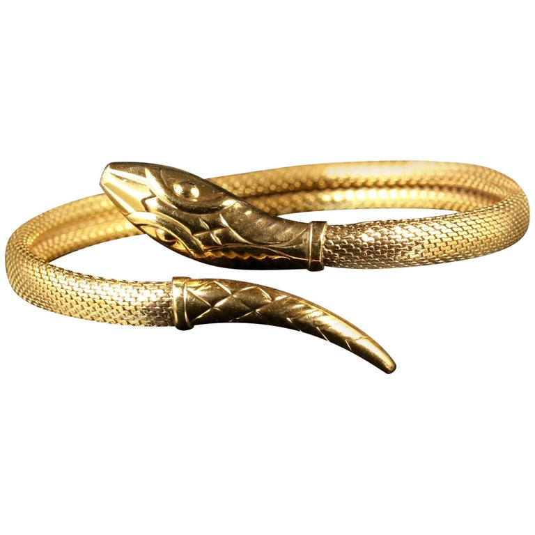 Antique Victorian Snake Bangle 18 Carat Gold Gilt, circa 1900 at 1stDibs
