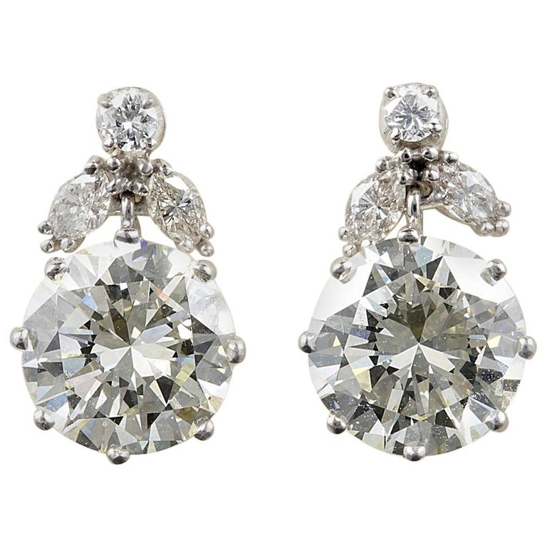 Vintage 4.40 Carat Brilliant Cut Diamond Solitaire Plus Drop Earrings ...