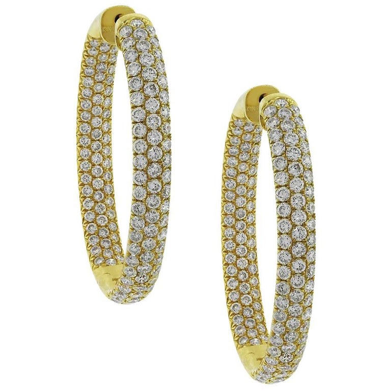 Round Brilliant Diamond Pave Inside Out Hoops at 1stDibs