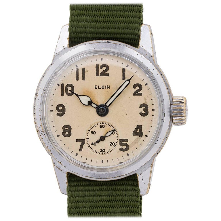 Elgin Base Metal Military Manual Wristwatch, circa WWII at 1stDibs