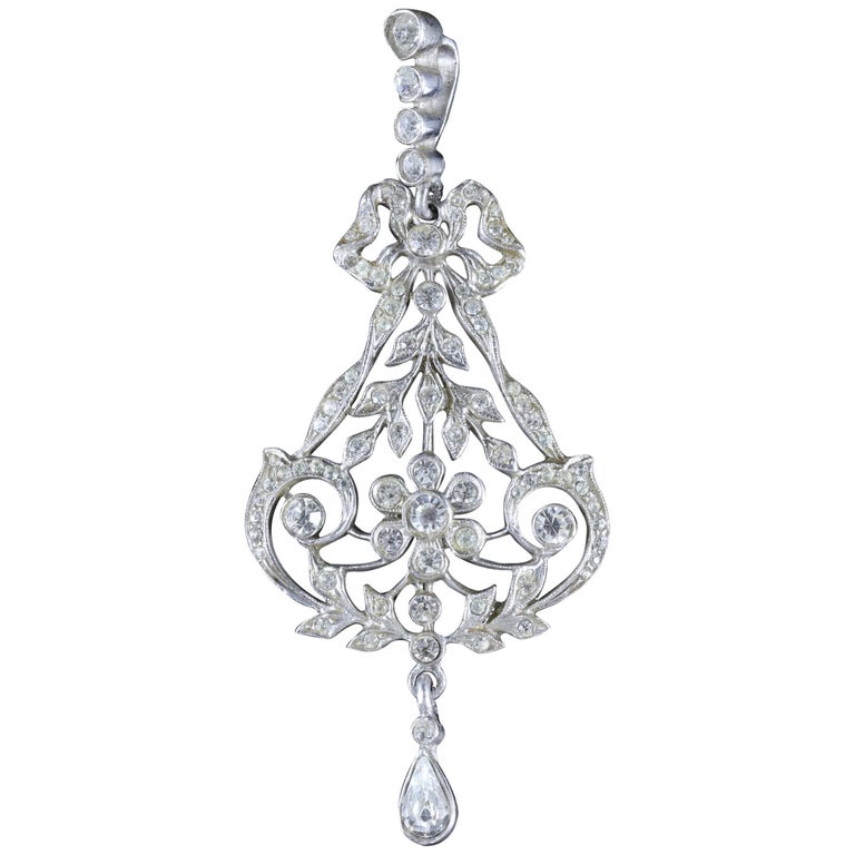 Antique Victorian Floral Paste Stone Pendant Silver, circa 1900 For ...