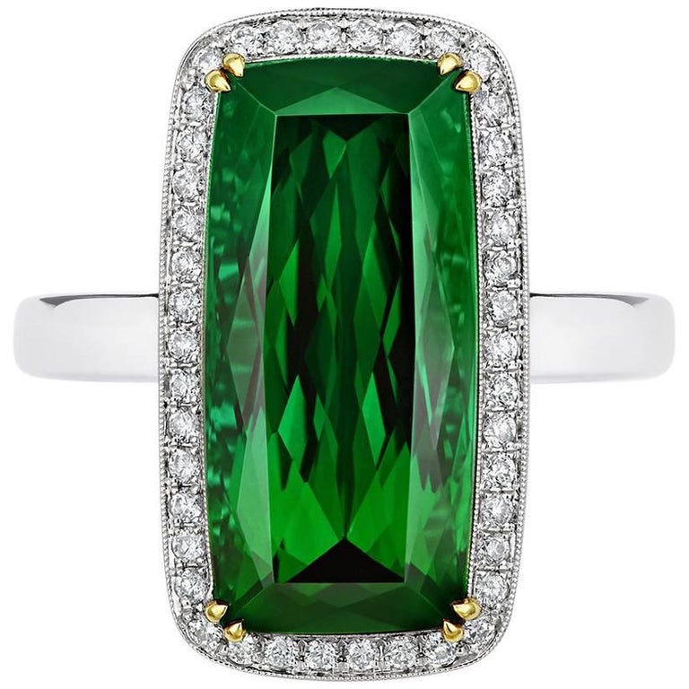 Tivon 18ct White Gold large Cushion cut Green Tourmaline and Diamond ...