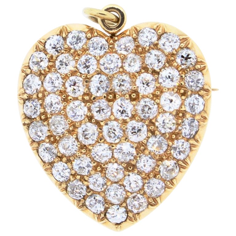 Antique Diamond Gold Heart Pin /Pendant at 1stDibs