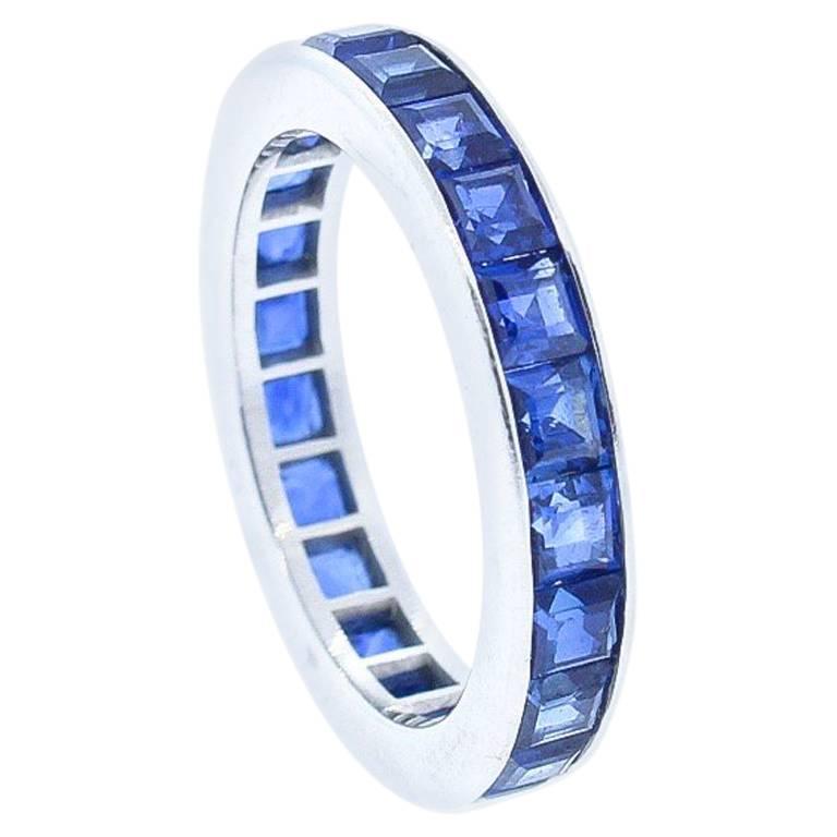 Cartier Vintage Square Cut Blue Sapphire Platinum Wedding Band at 1stDibs