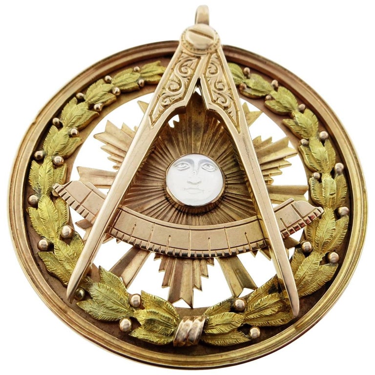 Masonic Freemason Carved Moonstone Pendant at 1stDibs