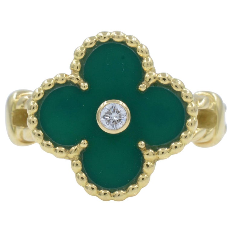 Green Vintage VCA Alhambra Clover Jade Ring at 1stDibs | vca ring, van ...