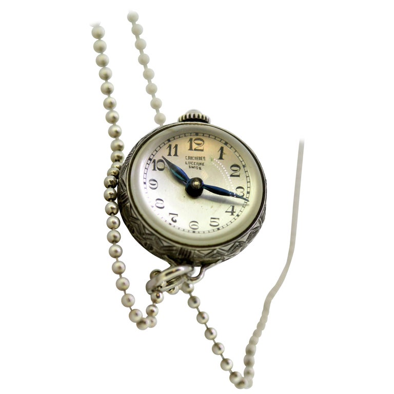 Bucherer Sterling Silver Manual Winding Chain Watch, circa 1950s at ...
