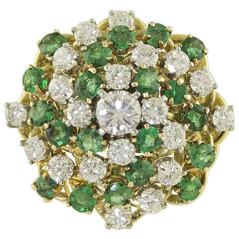 Emeralds White Diamonds Gold Cluster Ring at 1stdibs
