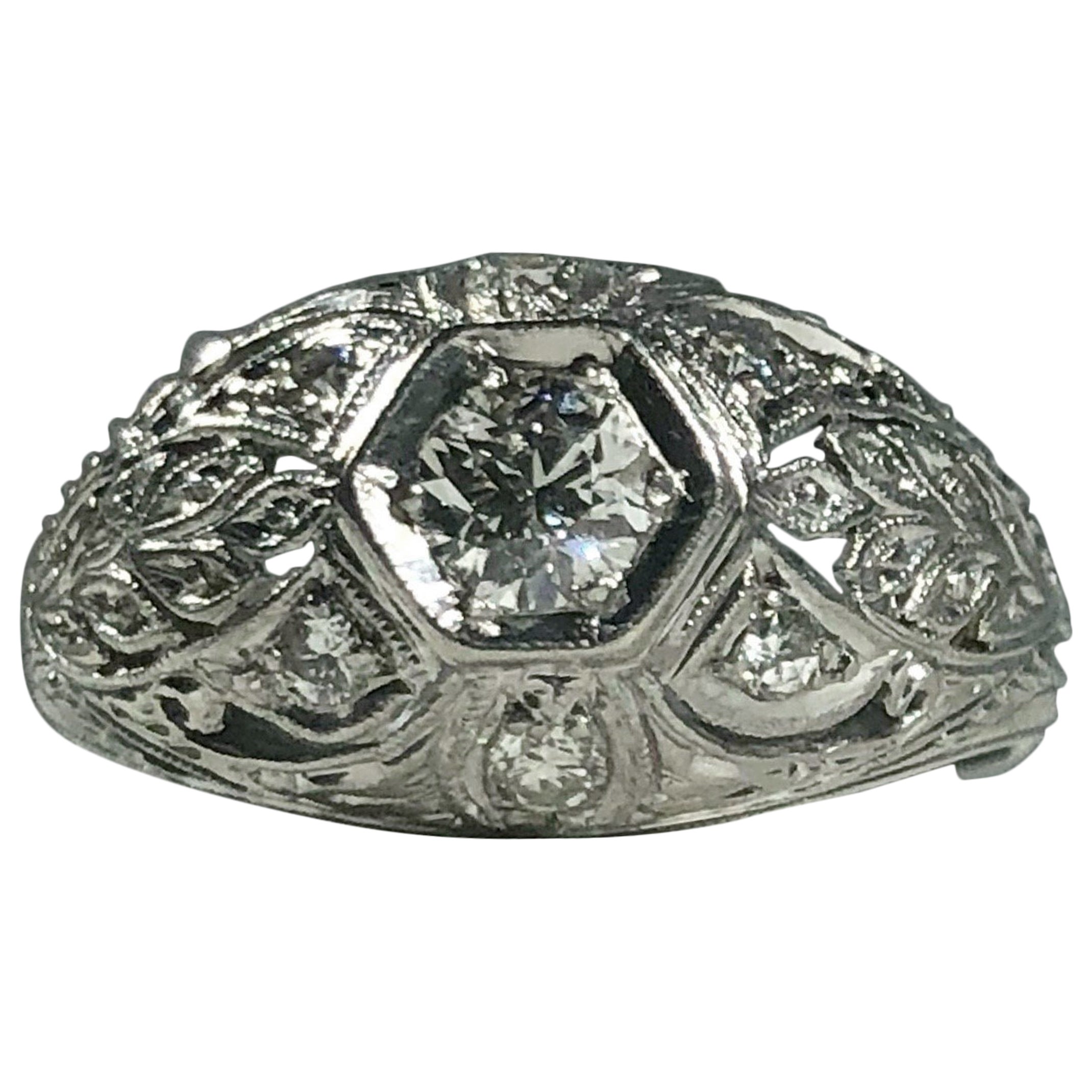Diamond Platinum Pierced Dome Engagement Ring For Sale at 1stDibs