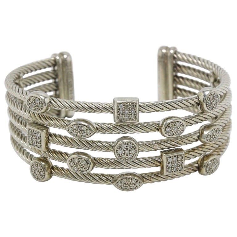 David Yurman diamond gold Confetti Wide Cuff Bracelet For Sale at 1stdibs