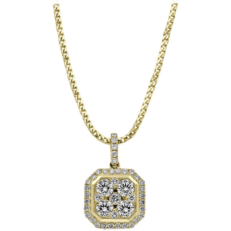 Diamond Gold Octagon Pendant For Sale at 1stdibs