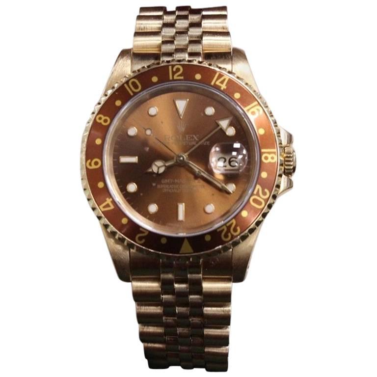 ROLEX 18K Gold and Stainless Steel Vintage "Root Beer" GMT-Master at ...