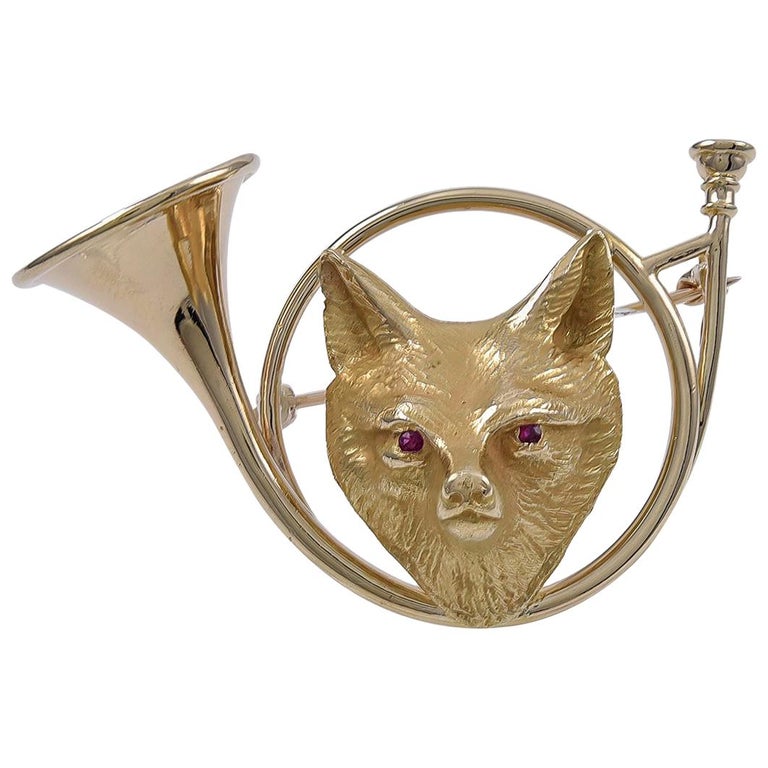 1920s Reverse Crystal Gold Fox Pin at 1stdibs