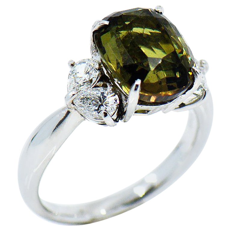 Natural Alexandrite Diamond Gold Platinum Ring 4.14 Carat at 1stDibs