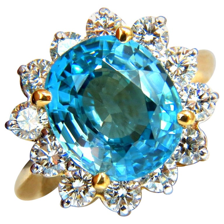 7.66 Carat Natural Indigo Blue Zircon Diamonds Ring 14 Karat For Sale ...