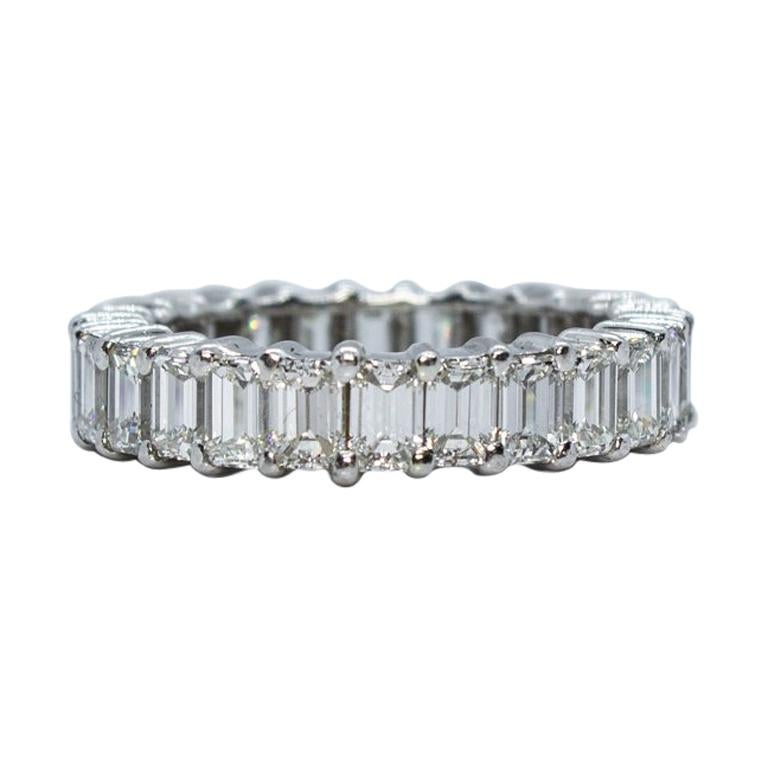 Estate Vintage Platinum Emerald Cut Diamond Eternity Band Ring at ...