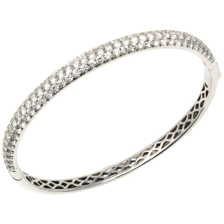 Contemporary Micro Pave Diamond Platinum Bangle Bracelet at 1stdibs