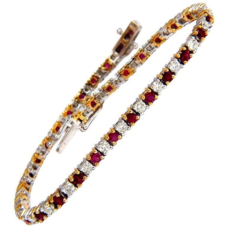 7.28 Carat Red Natural Ruby Diamonds Flower Cluster Tennis Bracelet 18 ...