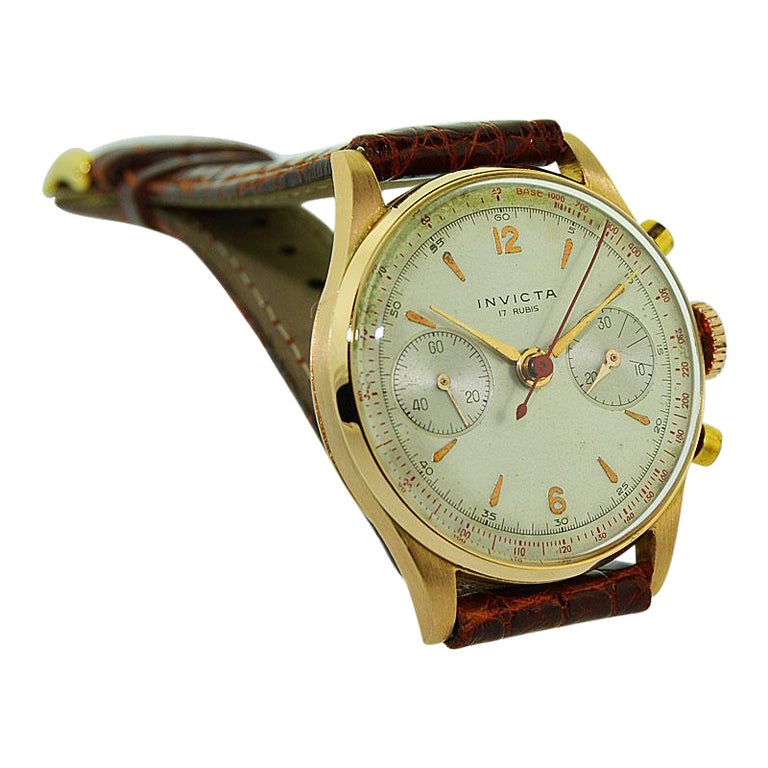 Invicta 18 Karat Rose Gold Art Deco Chronograph, circa 1940s For Sale ...