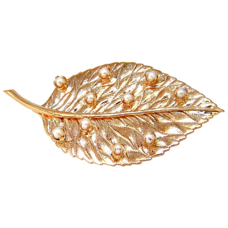 1940s Persian Turquoise Leaf Pin Handmade 14 Karat Rose Gold For Sale ...