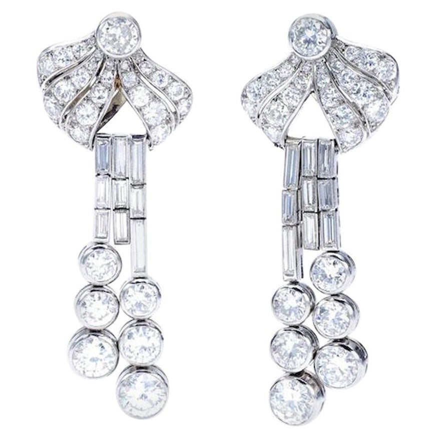 Art Deco French and Old European Diamond Jadeite Platinum Earrings For ...