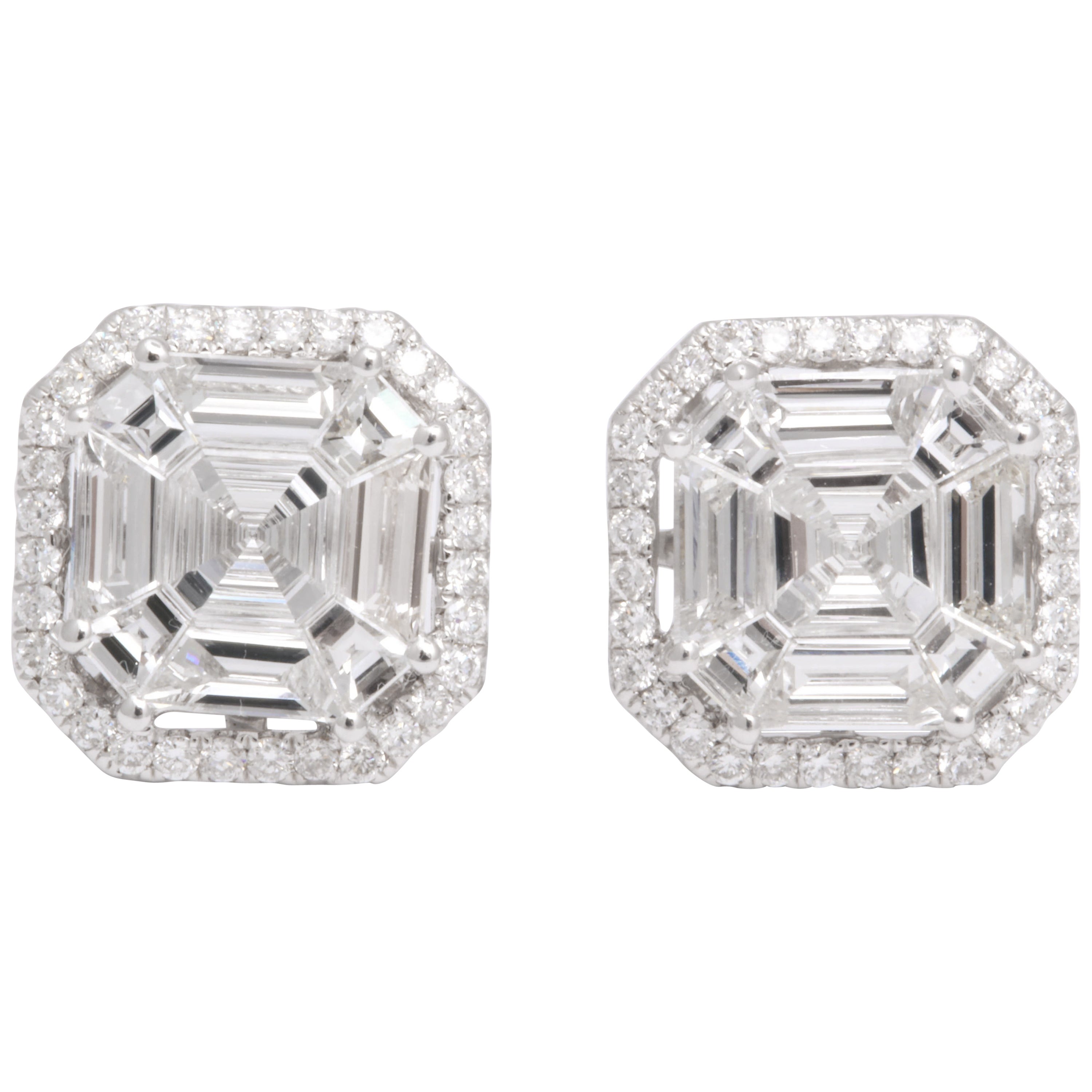 Diamond Illusion Set Earrings For Sale at 1stDibs