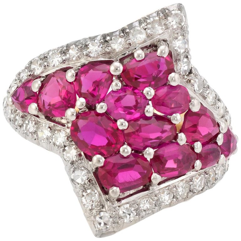 Vintage J Roca Ruby Diamond Wide Band Ring 18 Karat Gold Platinum ...