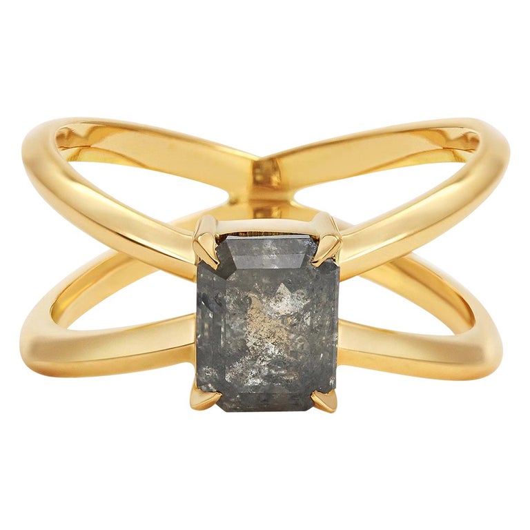 Rachel Boston 18ct Yellow Gold and Emerald Cut Imperfect Diamond Ring ...