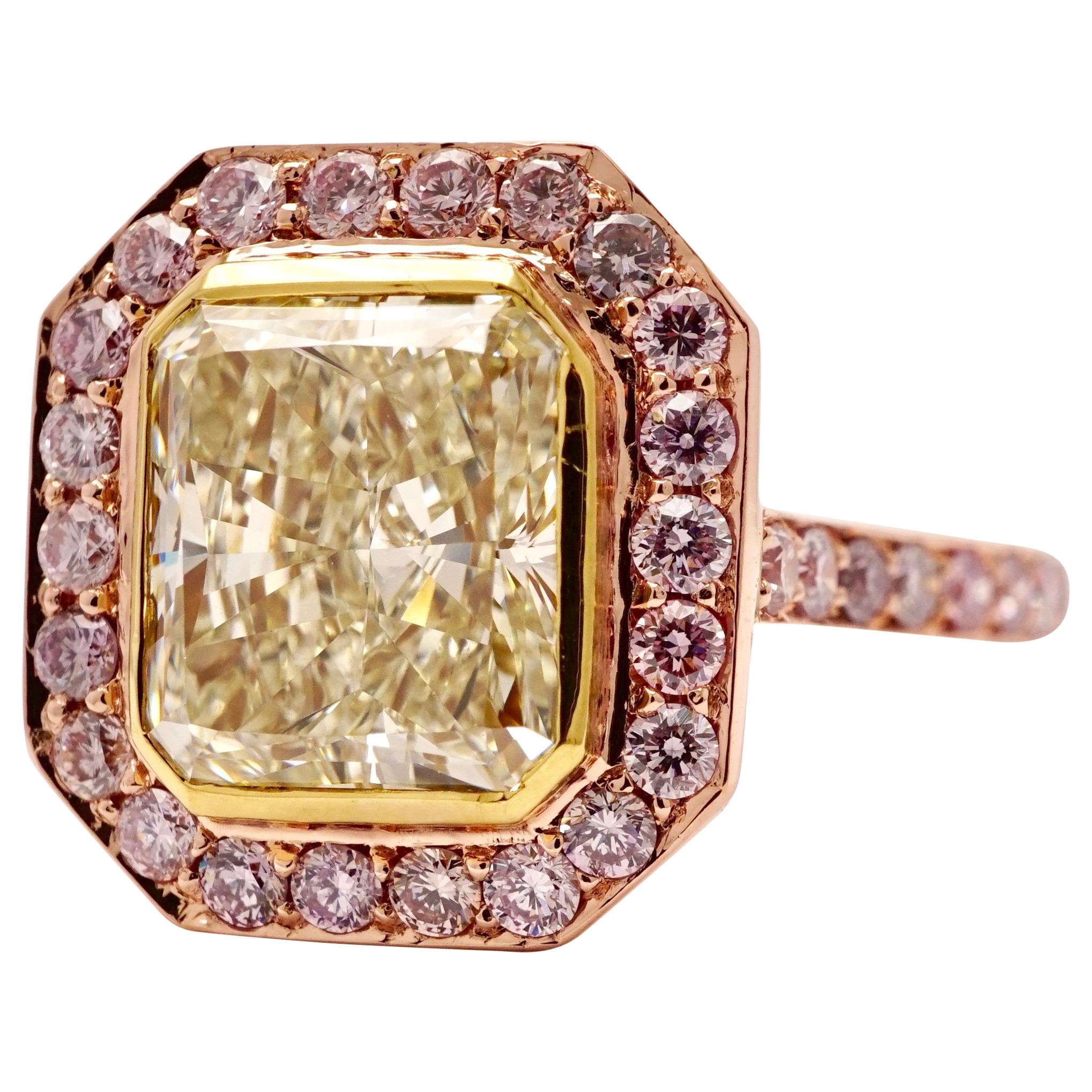 3.76 Carat 18 Karat Pink Rose Gold White Fancy Brown Diamond Engagement ...