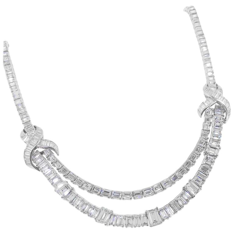 Stunning Midcentury Platinum Baguette Diamond Necklace, circa 1955 For ...