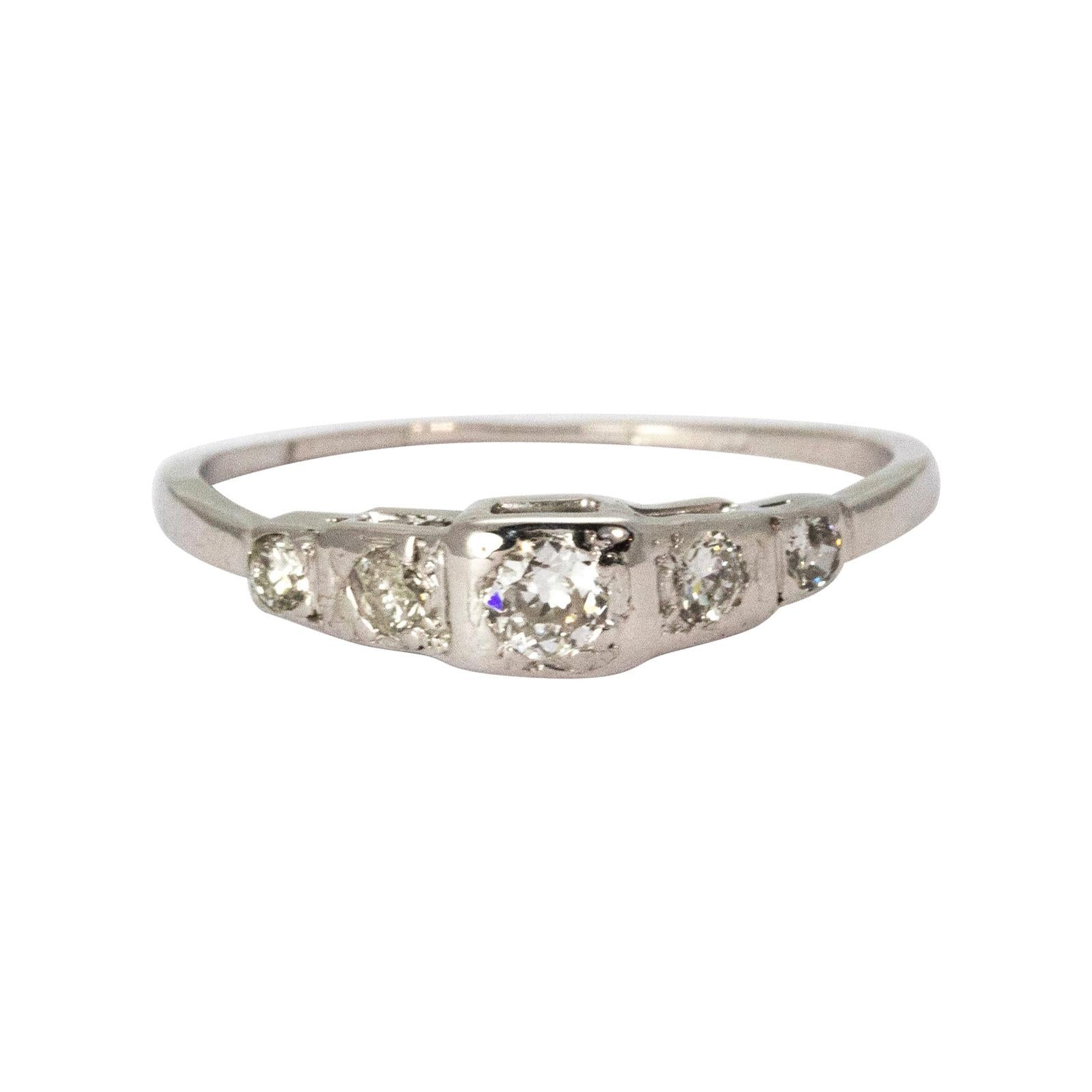 1925 Art Deco 18 Karat White Gold Filigree Diamond Right Hand Ring For ...