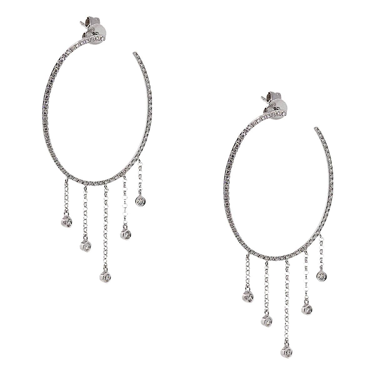 Round Diamond Pave Oval Dangle Hoops For Sale at 1stDibs