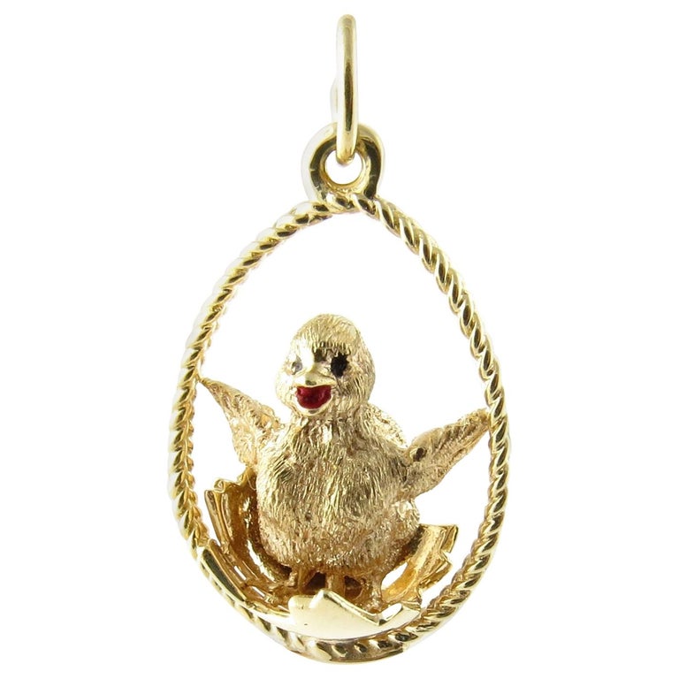 14 Karat Yellow Gold Chick in Egg Charm at 1stDibs