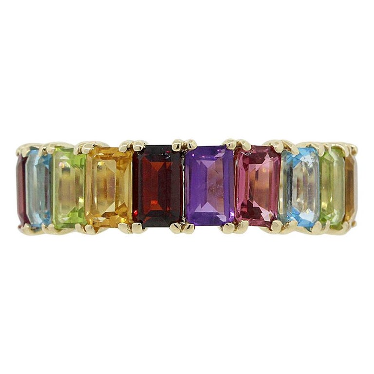 Multi-Color Emerald Cut Gemstone Band at 1stDibs